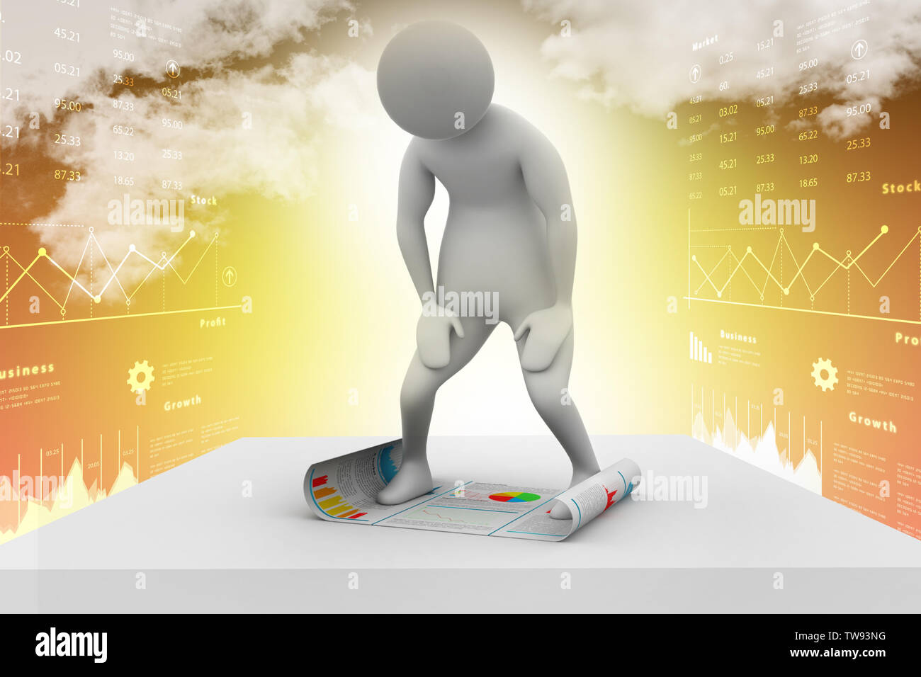 3d man watching the business report Stock Photo - Alamy
