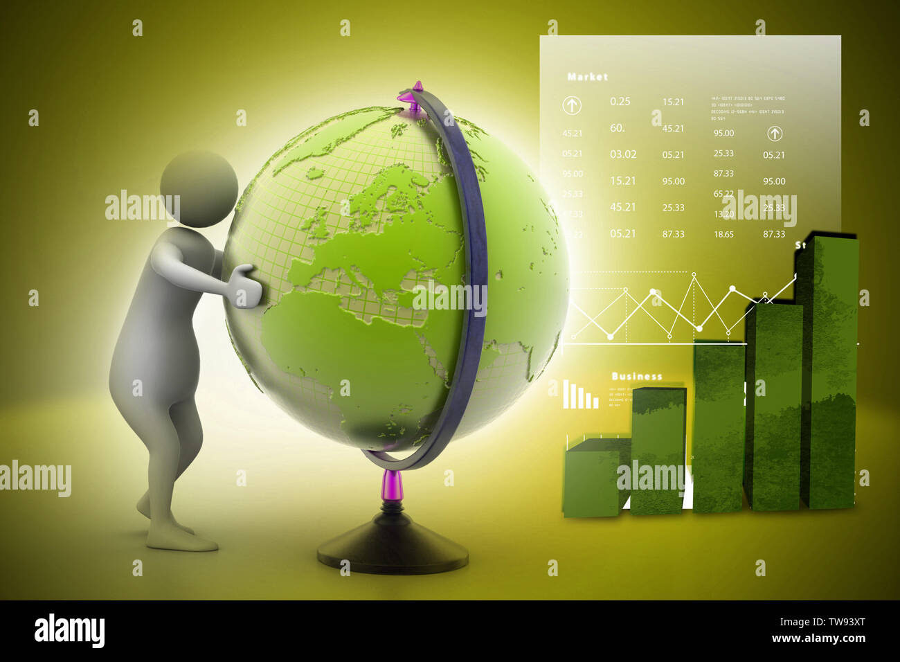 3d man analysing the globe Stock Photo - Alamy