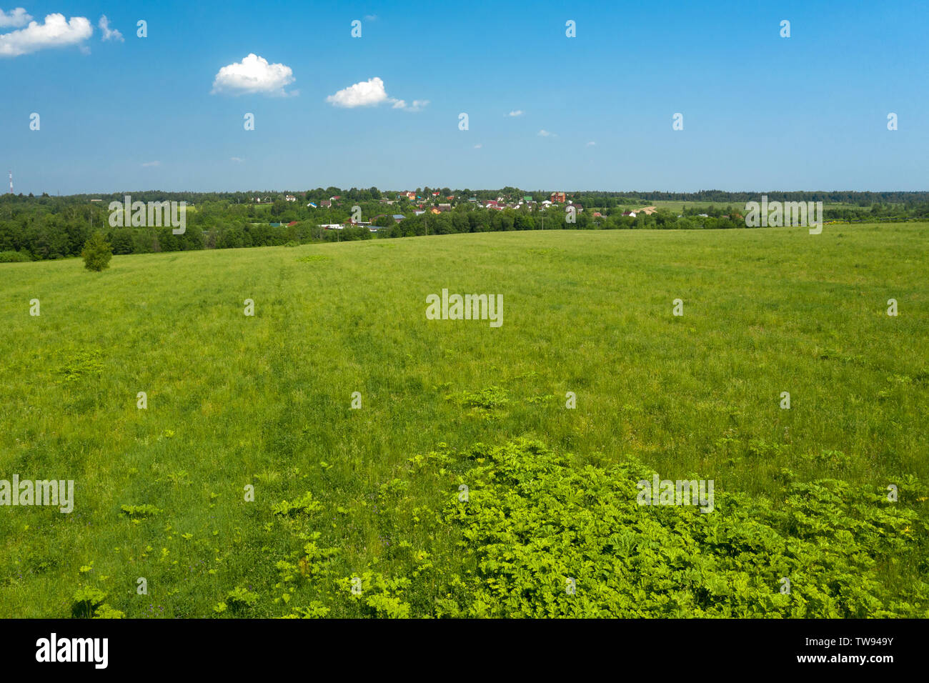 Scenic scenic lawn with high sun and countryside hi-res stock ...
