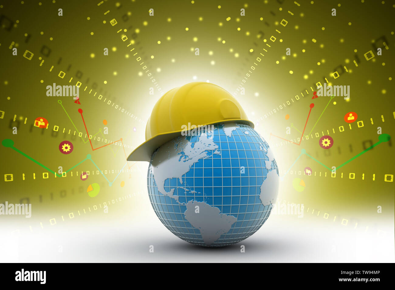 Globe with safety helmet Stock Photo - Alamy