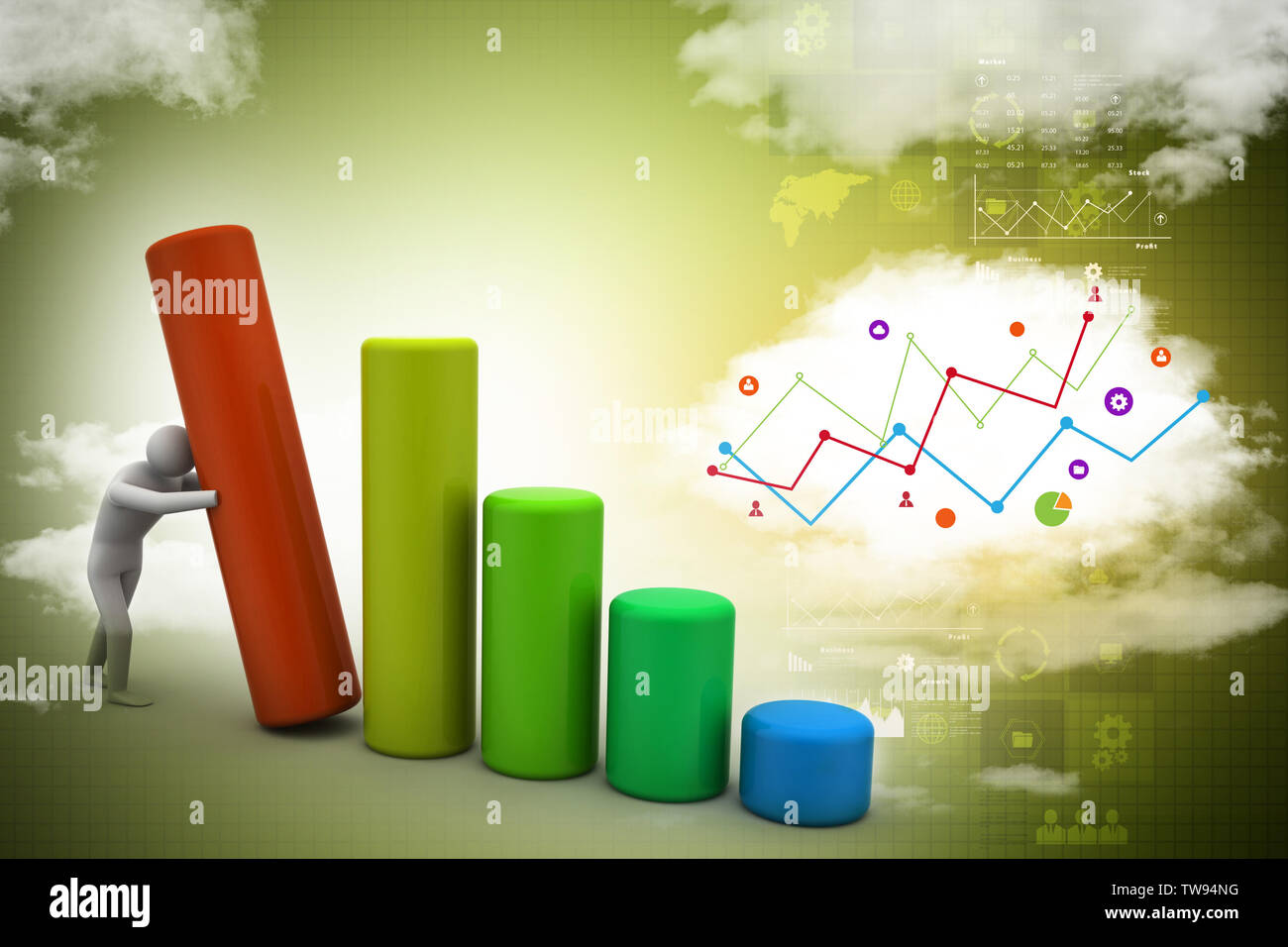 Business man pushing graph chart Stock Photo - Alamy