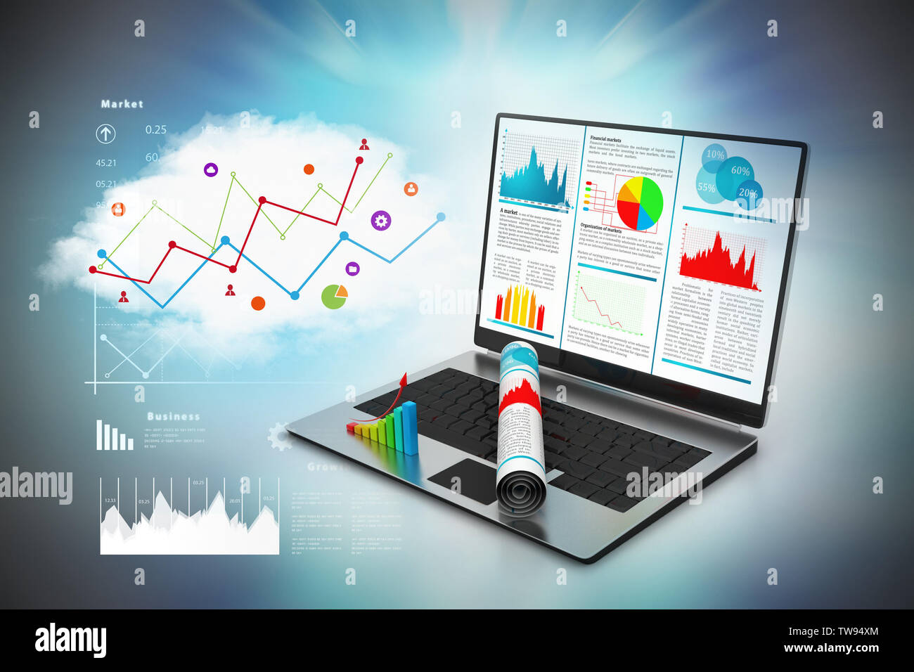Laptop showing a financial report Stock Photo - Alamy
