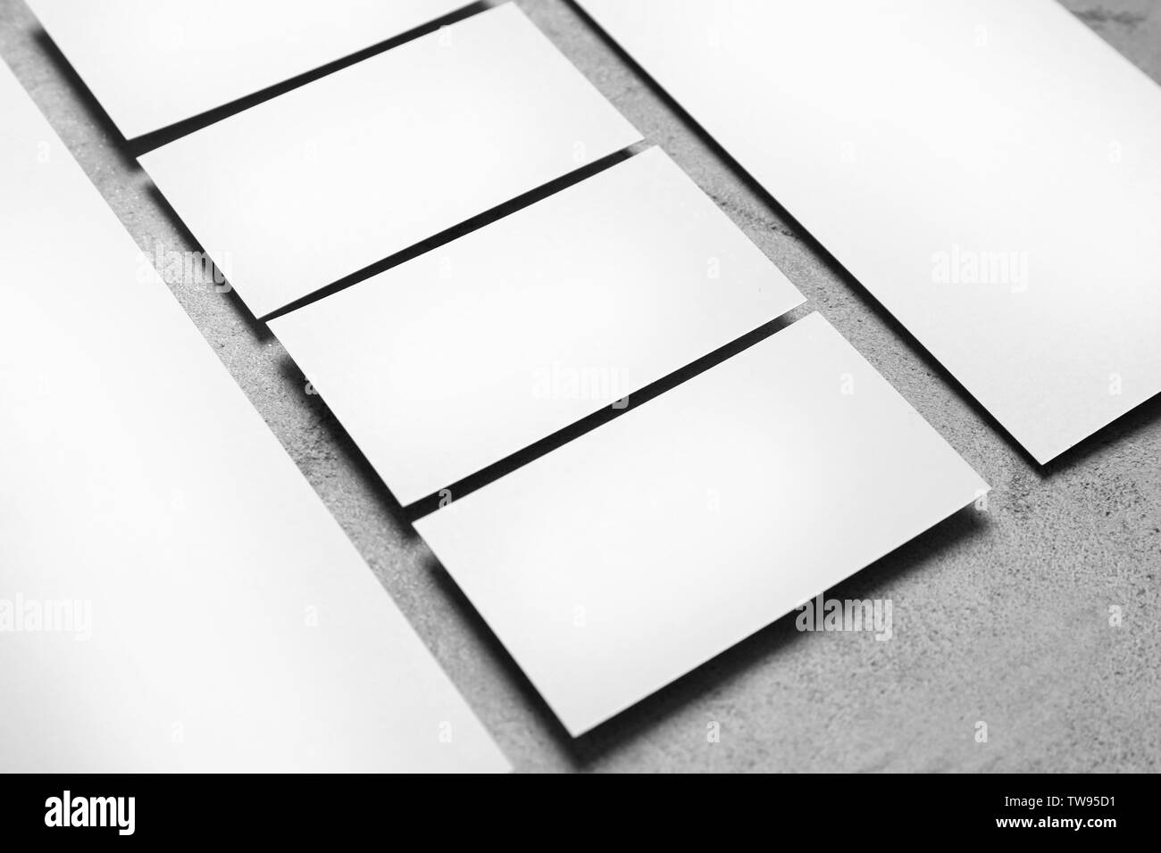 Blank cards on grey background. Mock up for design Stock Photo - Alamy