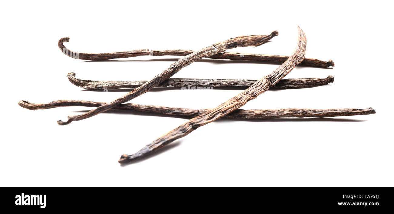 Vanilla sticks on white background Stock Photo - Alamy