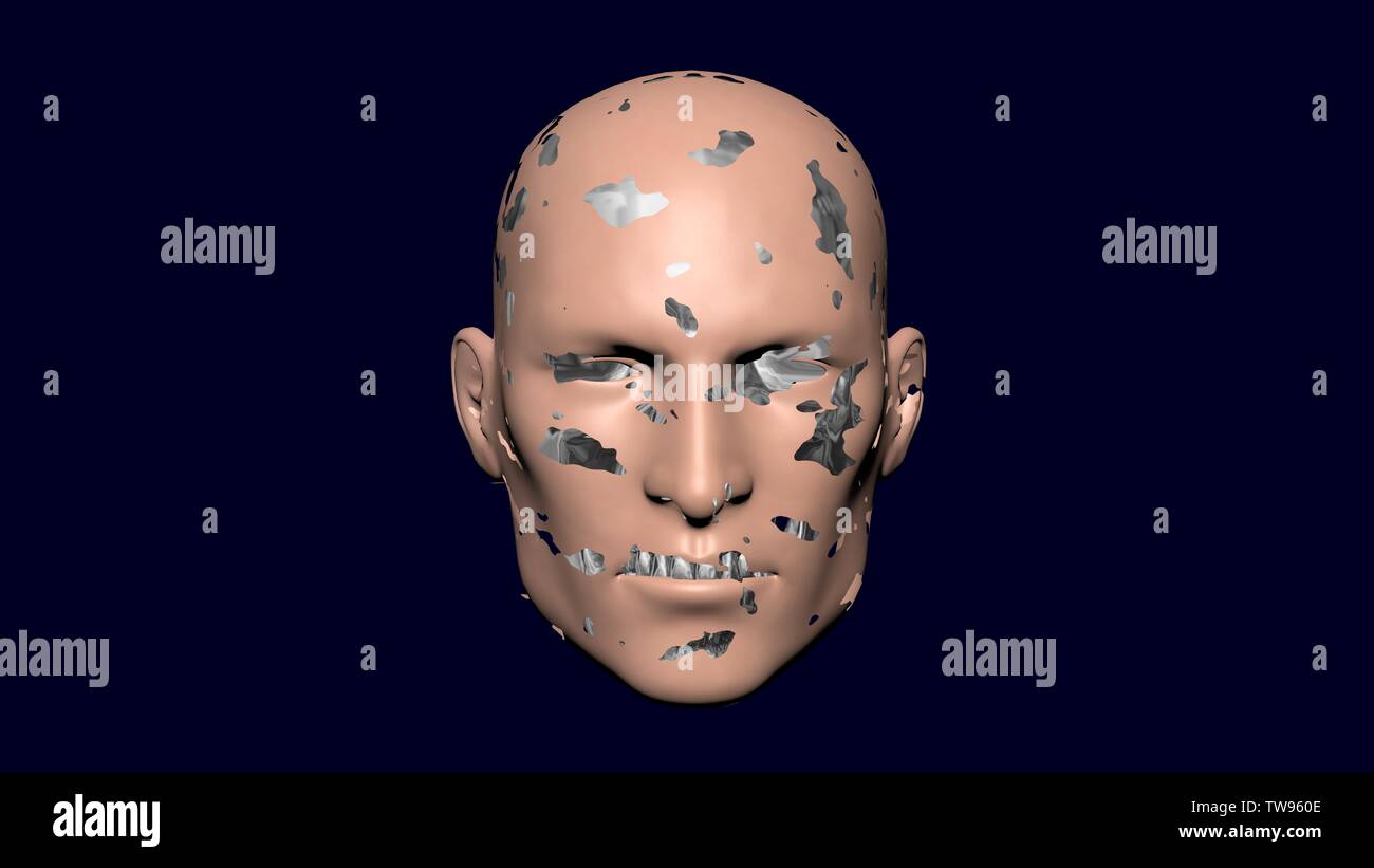 Skin flaking off face, reveals skull . 3d render Stock Photo - Alamy