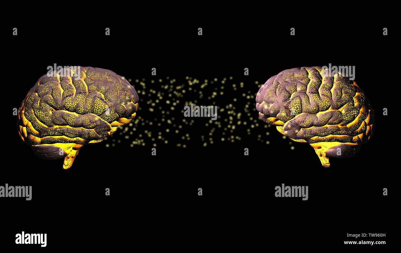 Glowing brain with particles of energy. Thoughts , Telepathy theme. 3d ...