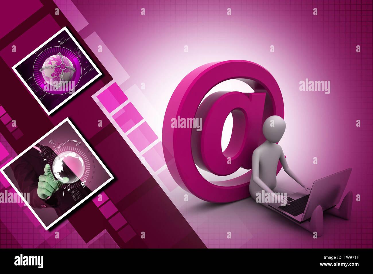 3d person with e mail symbol and laptop Stock Photo - Alamy