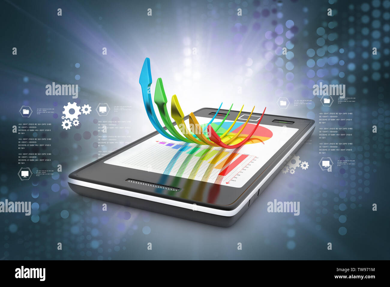 Smart phone showing a growth graph and a pie chart Stock Photo - Alamy