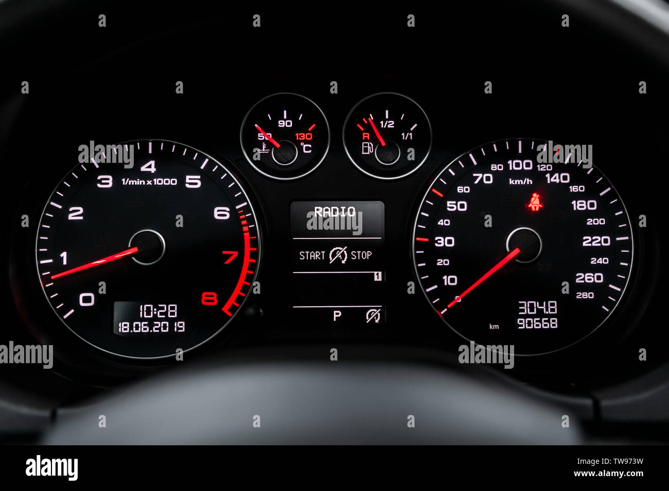 Interior view of car with black salon. Modern luxury prestige car ...