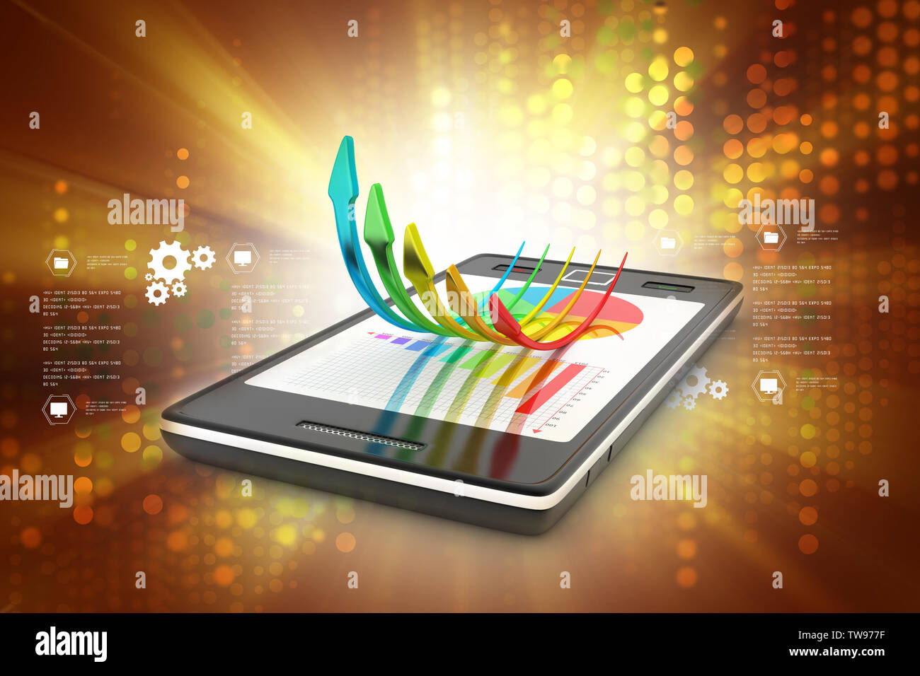 Smart phone showing a growth graph and a pie chart Stock Photo - Alamy