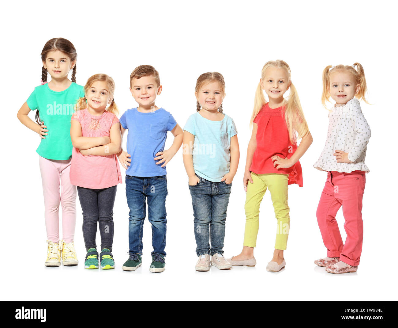 Cute kindergarten children on white background Stock Photo - Alamy