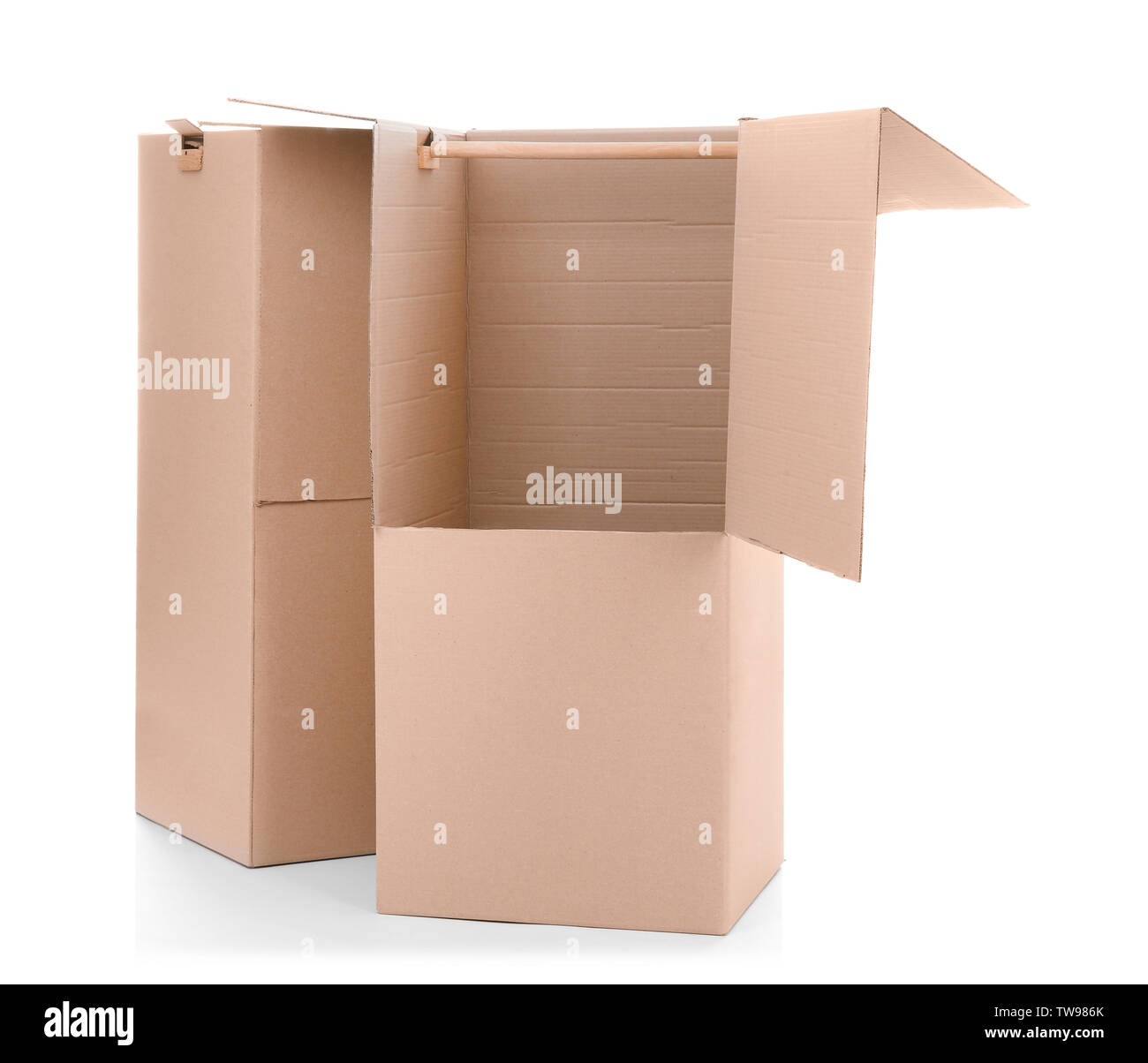 Wardrobe boxes on white background Stock Photo - Alamy