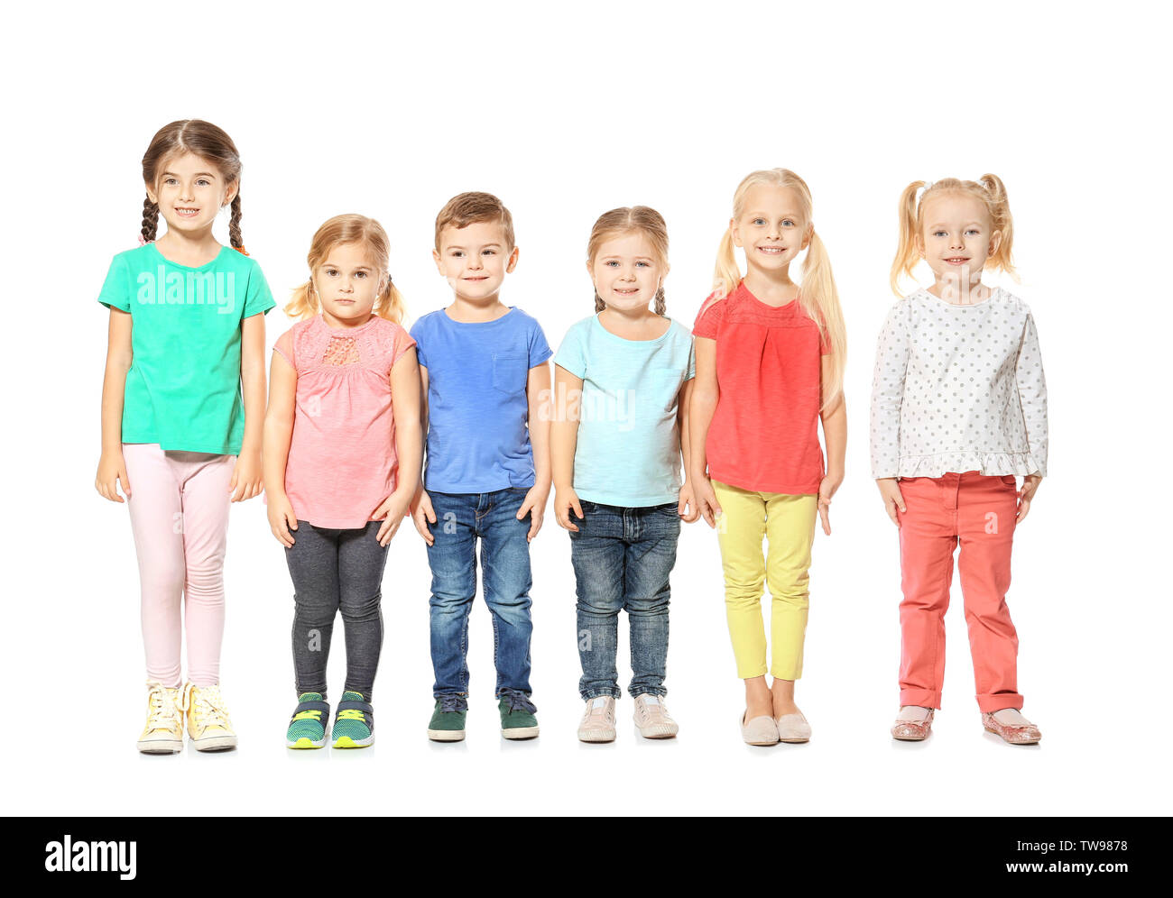 Cute kindergarten children on white background Stock Photo - Alamy
