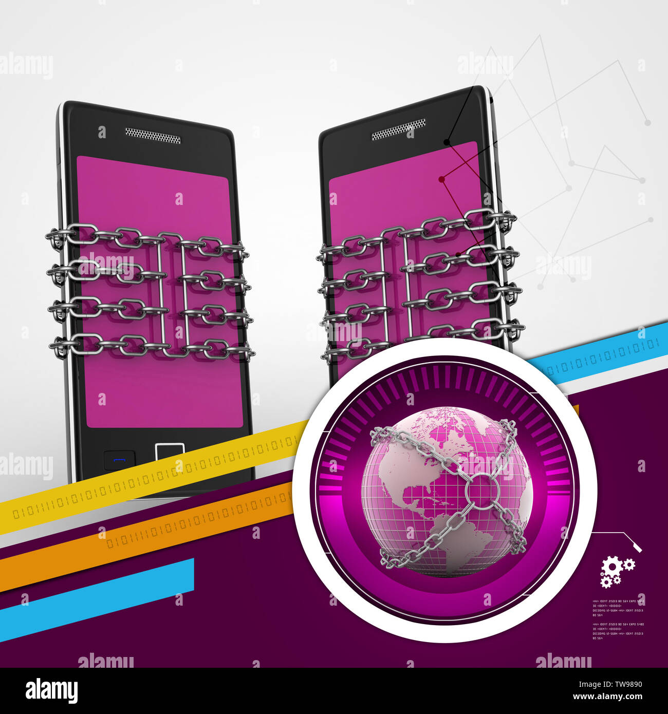 Smart phone with chain, safety concept Stock Photo - Alamy