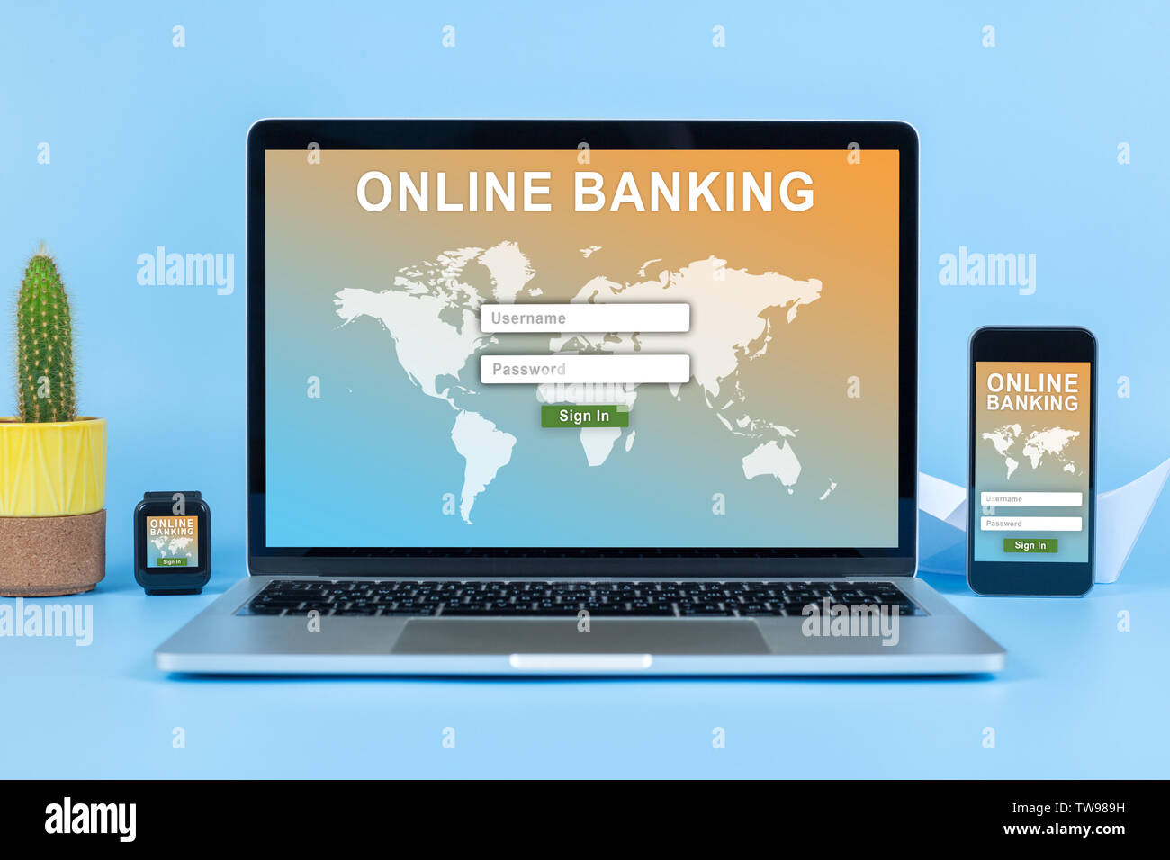 Computer, smart watch, cell phone with website and application design ...