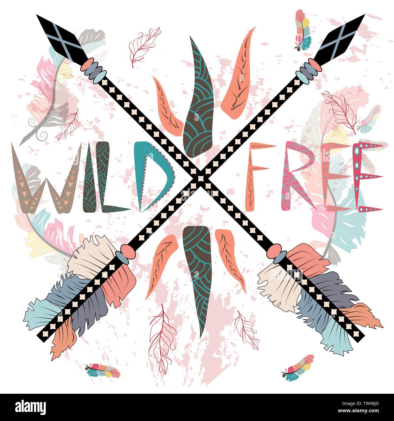 Hand drawn tribal label with crossed arrows illustration and wild, free ...