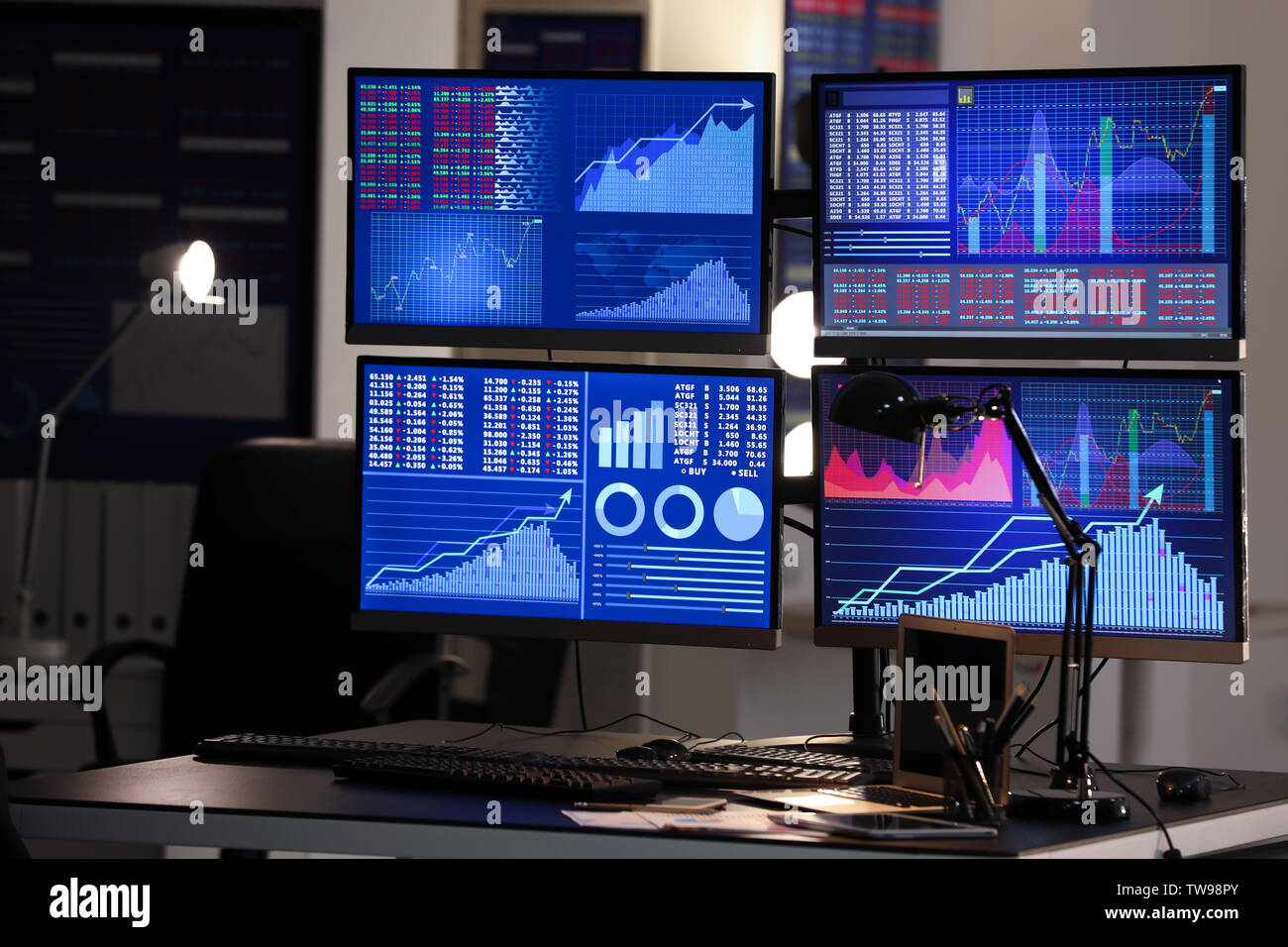 Stock exchange trader's workplace with computers Stock Photo - Alamy