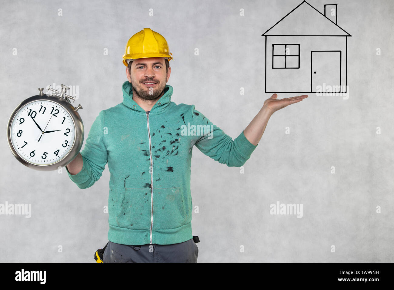 concept of time in matters of construction, builder and clock Stock ...