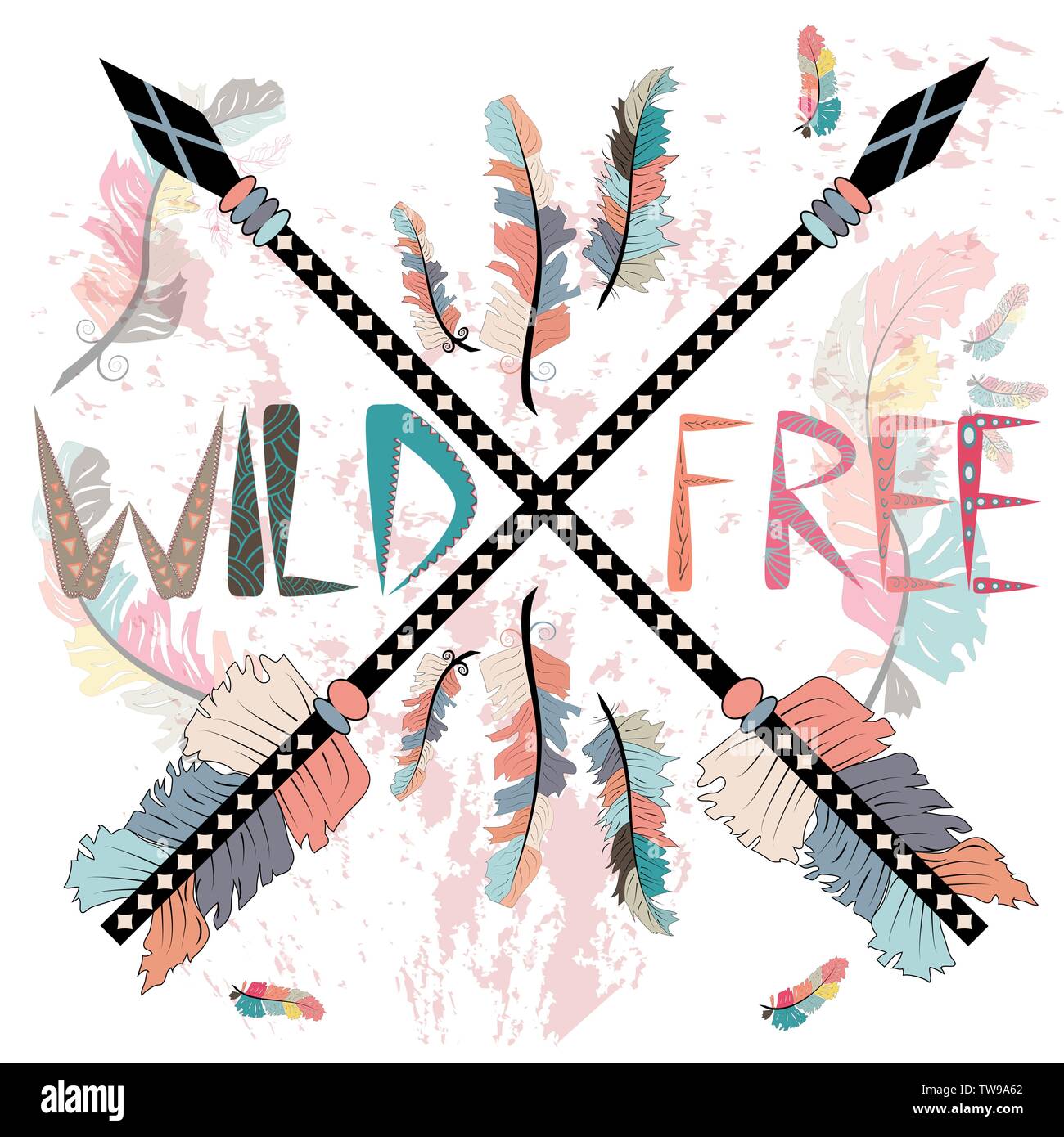 Hand drawn tribal label with crossed arrows illustration and wild, free ...
