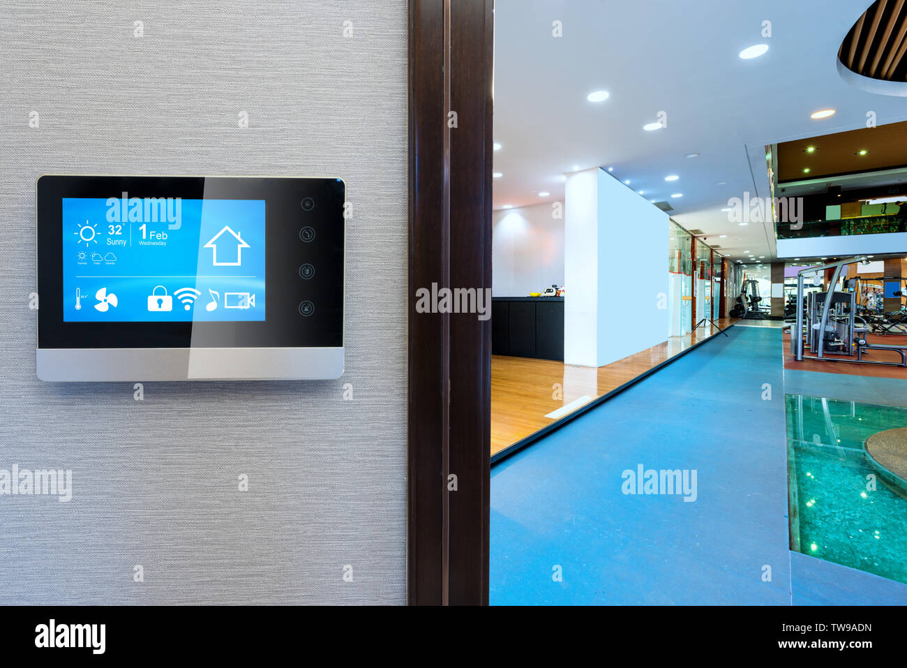 smart screen with smart home with modern lobby Stock Photo - Alamy