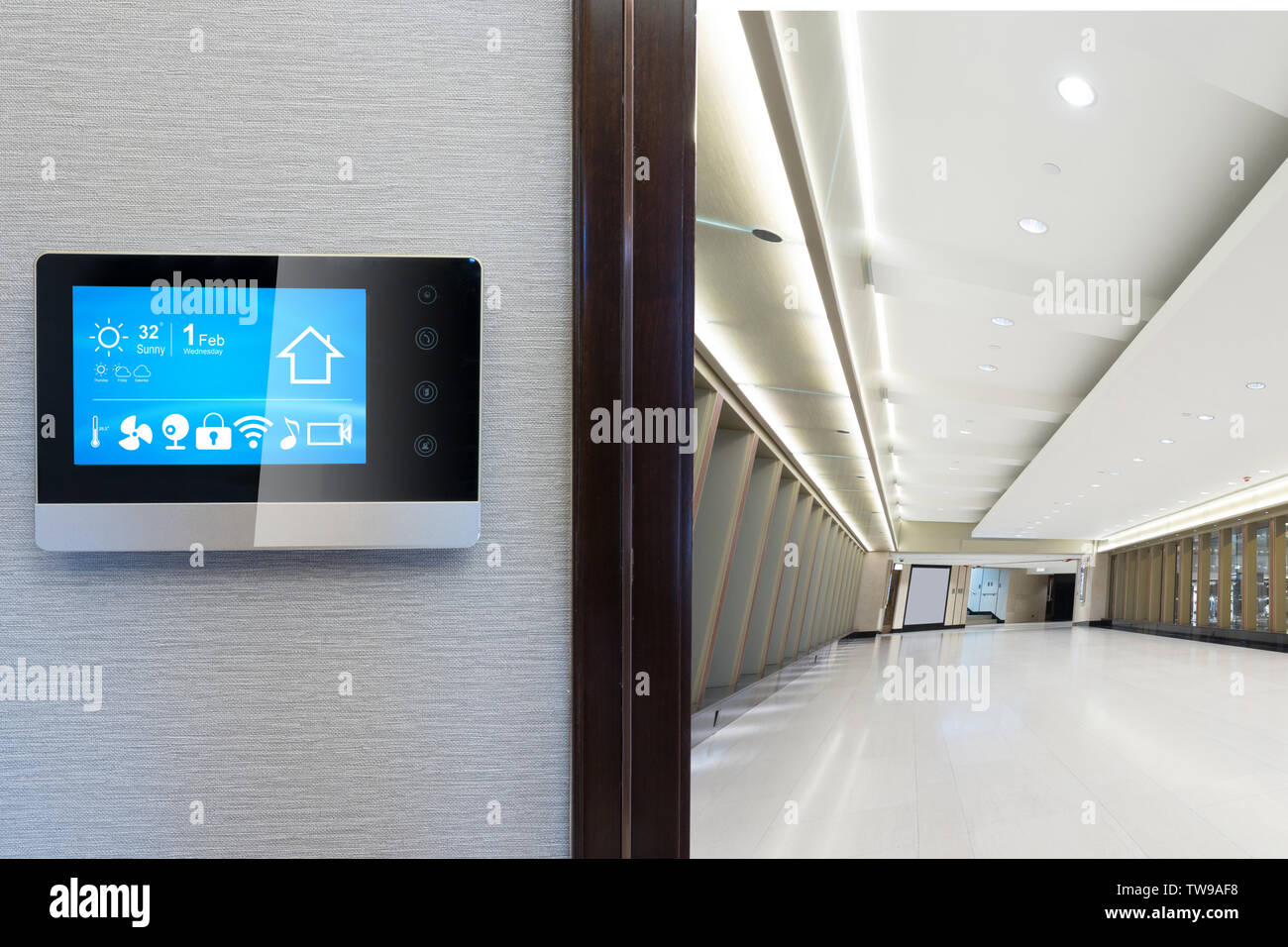 smart screen with smart home with modern corridor Stock Photo - Alamy
