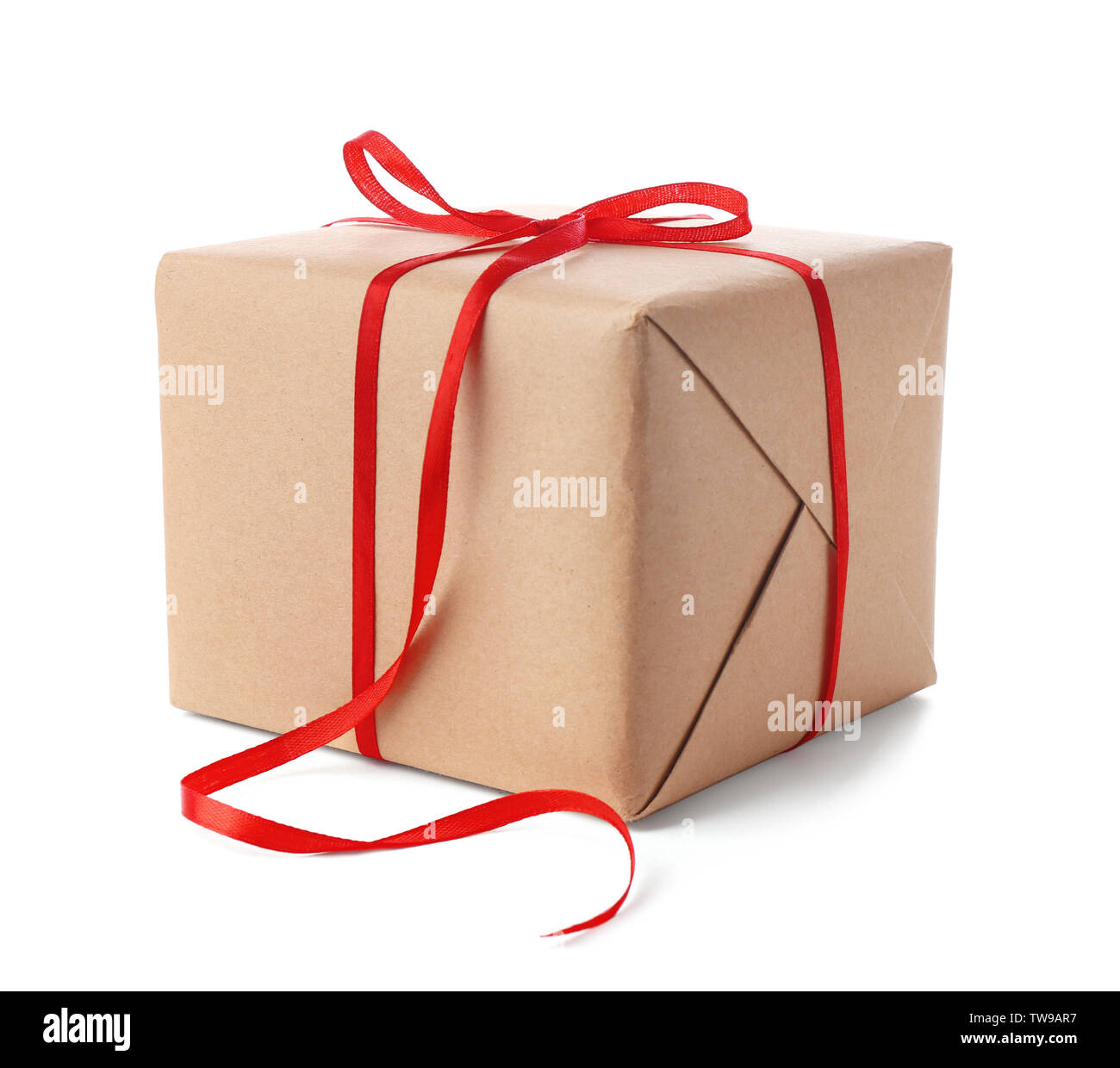 Parcel gift box on white background Stock Photo - Alamy