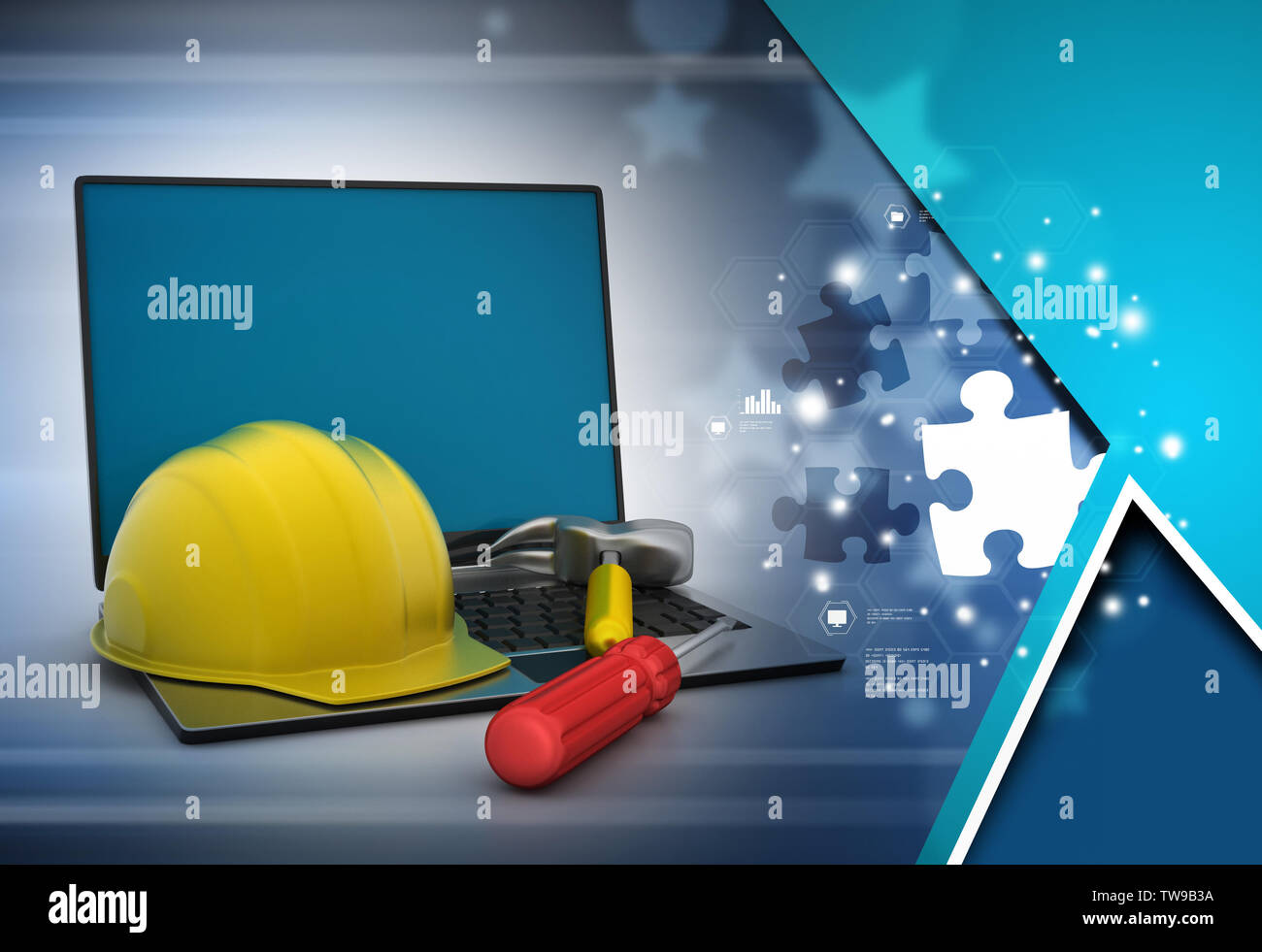 Laptop and under construction sign Stock Photo - Alamy