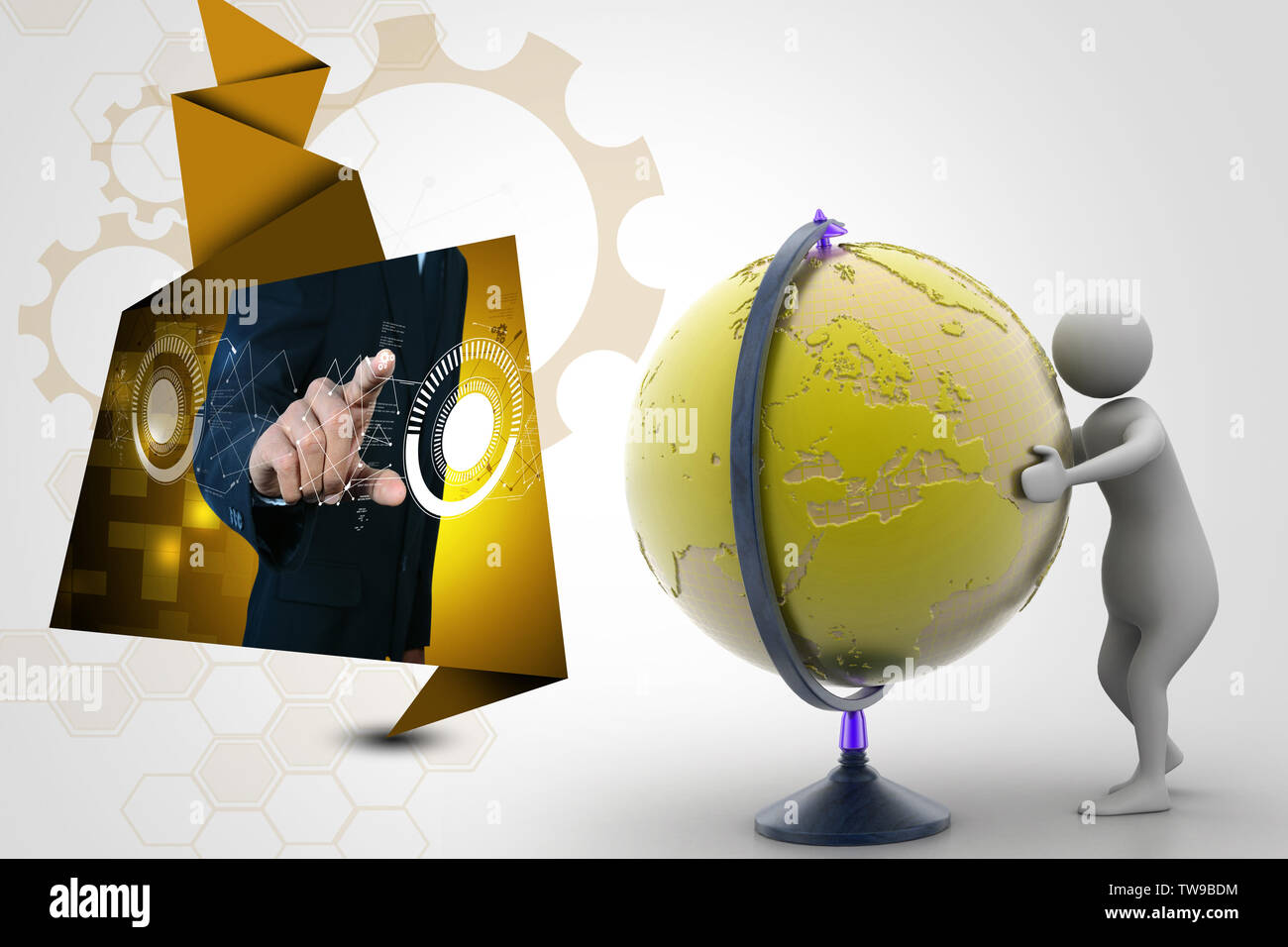 3d man analysing the globe Stock Photo - Alamy