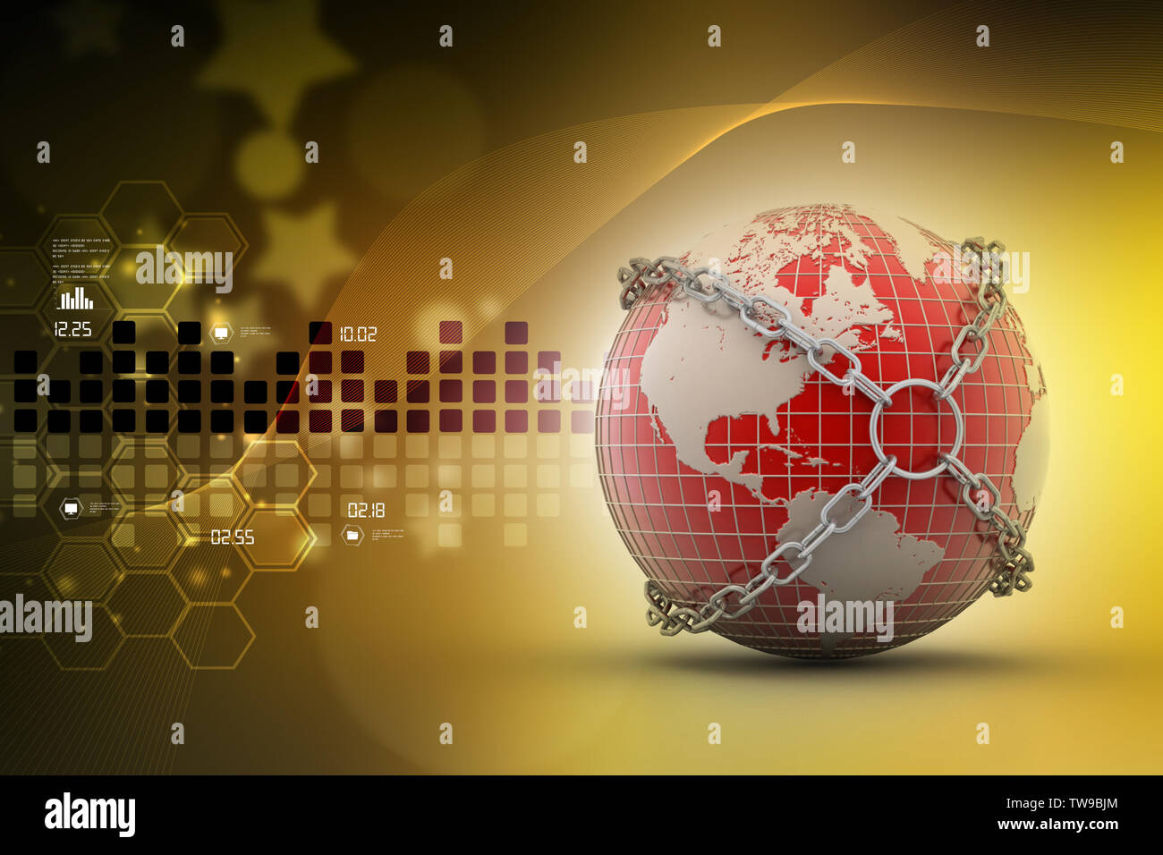 Earth globe close in chain Stock Photo - Alamy