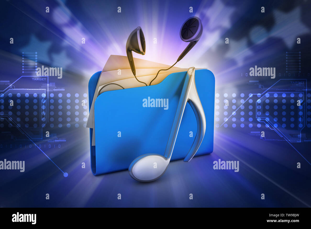 folder 3d icon with musical notes isolated on white Stock Photo - Alamy