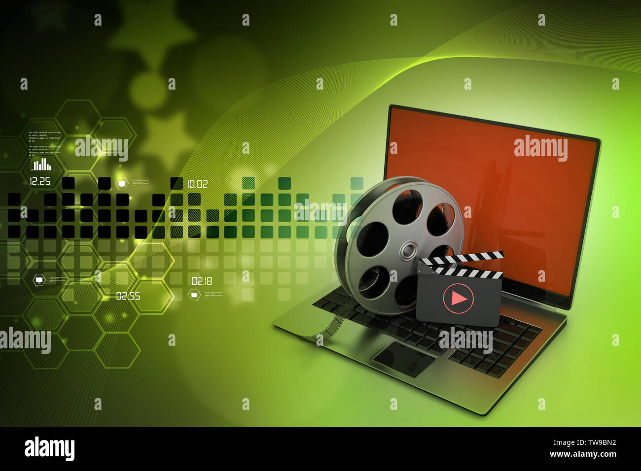 Laptop with film strip hi-res stock photography and images - Alamy