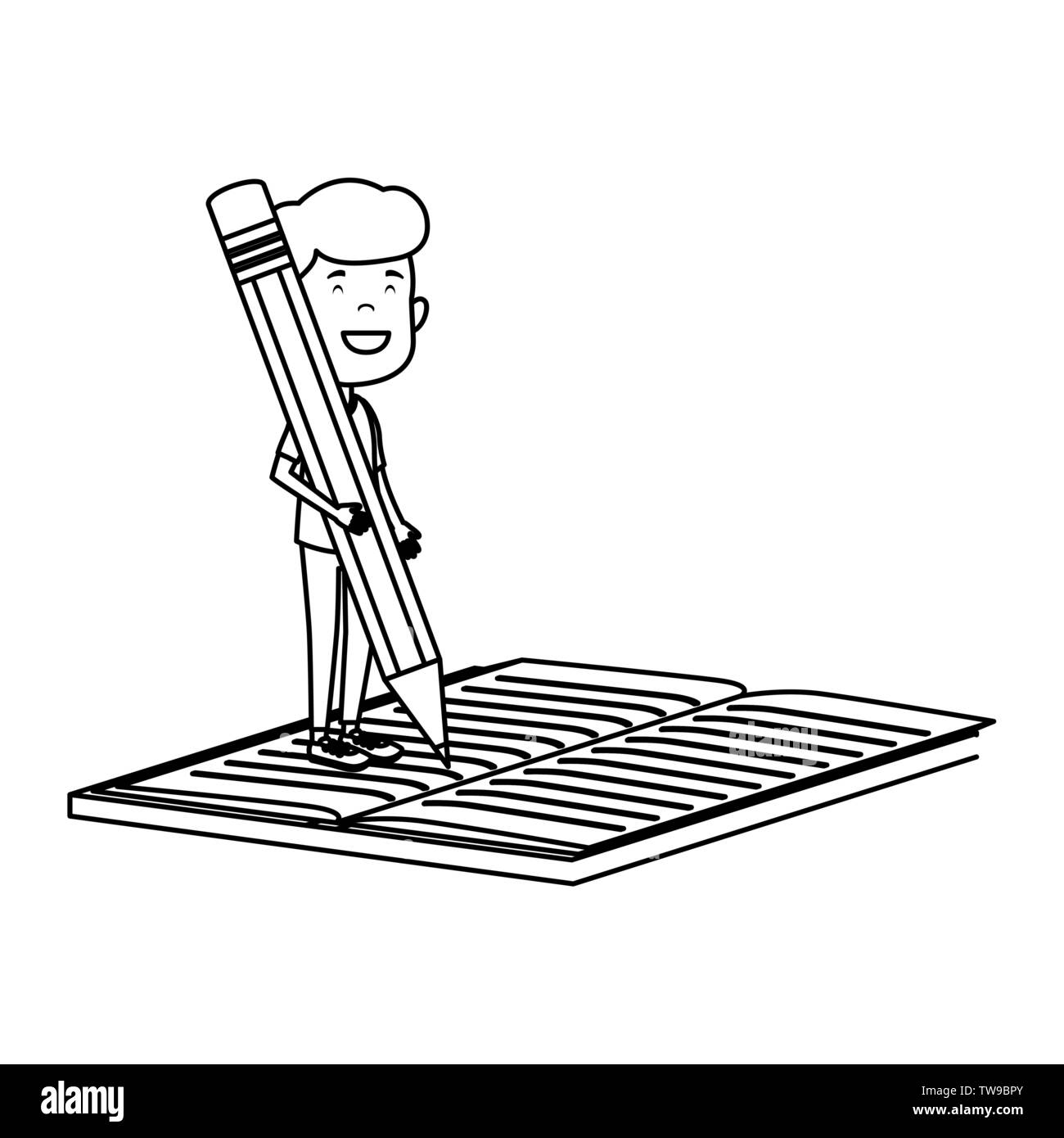 happy student boy writing with pencil in book Stock Vector Image & Art ...