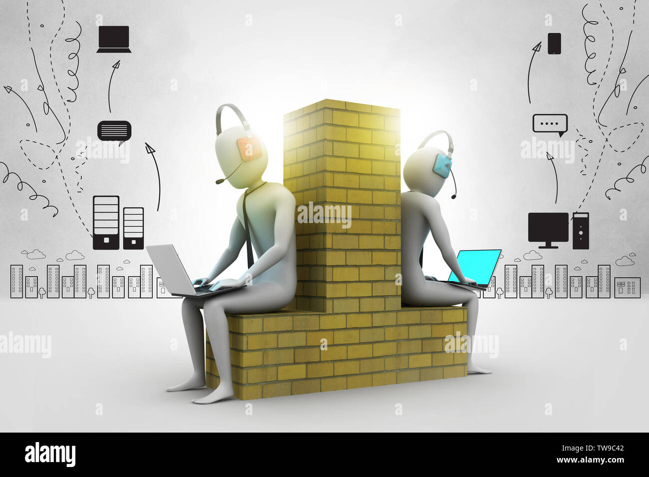 3d people working in laptop Stock Photo - Alamy