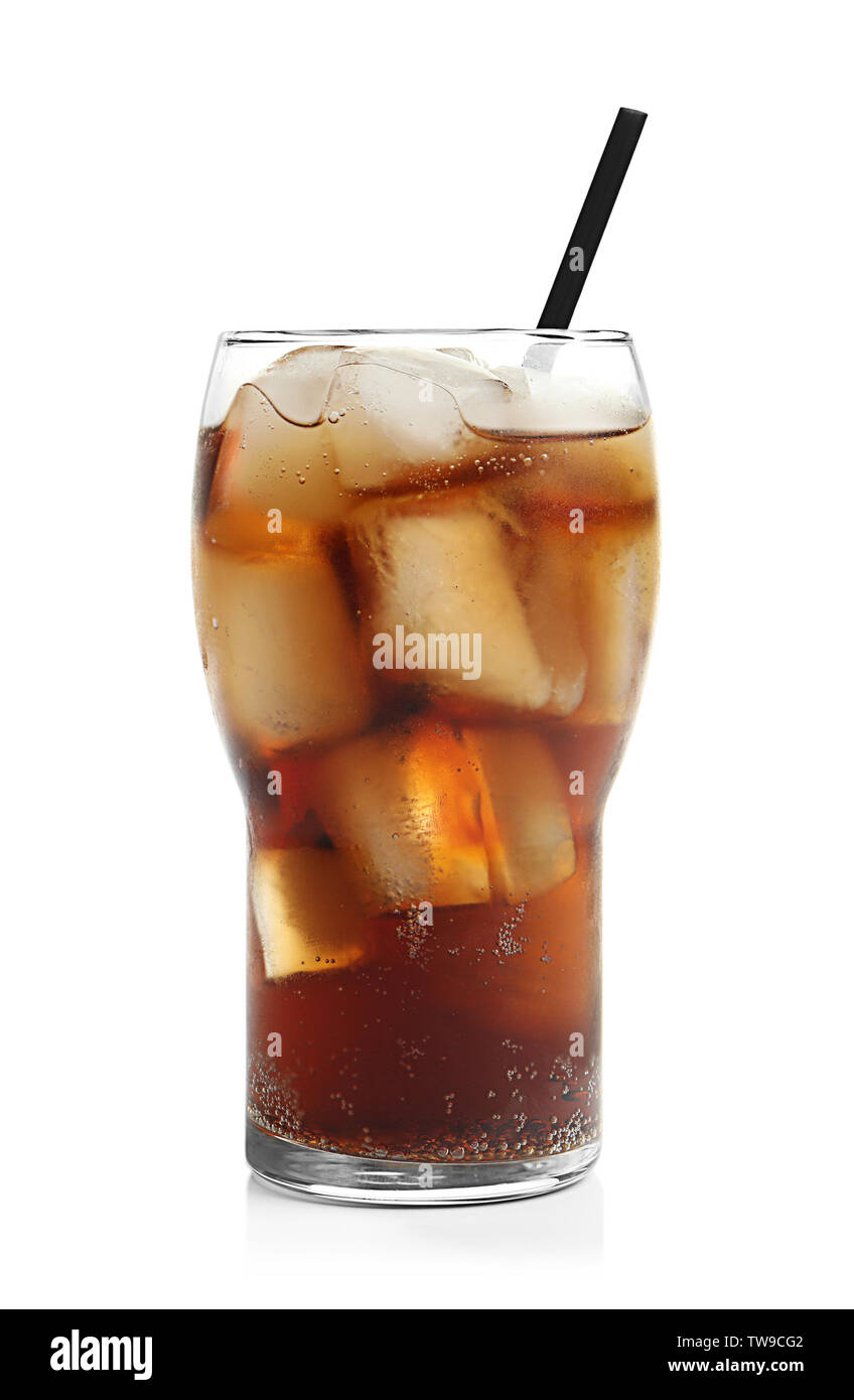 Cold cola in glass on white background Stock Photo - Alamy