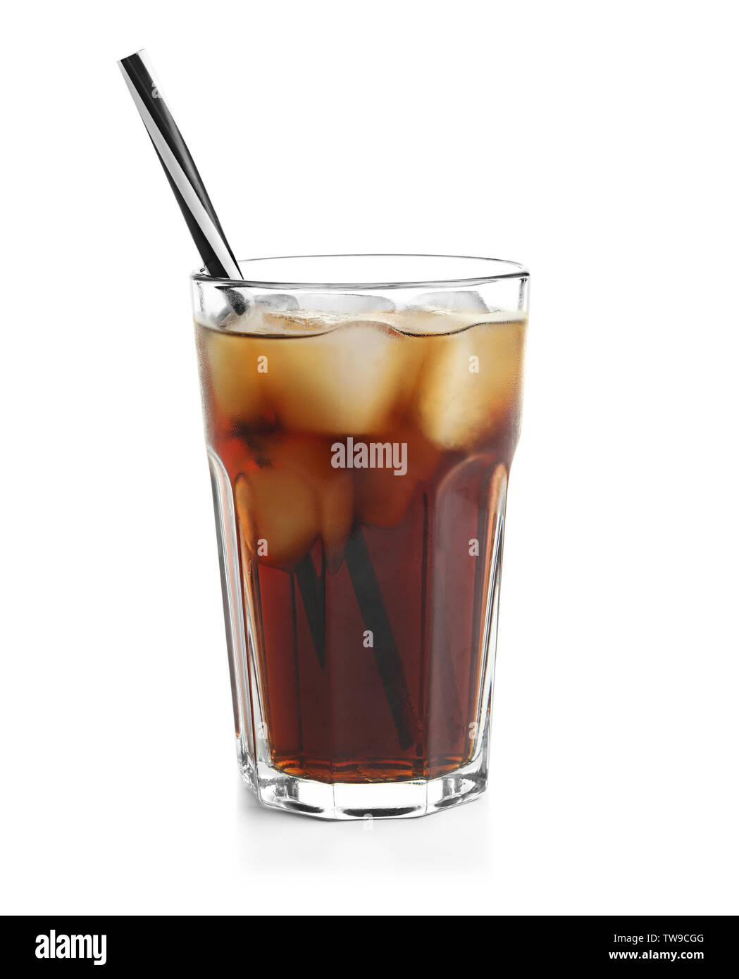 Cold cola in glass on white background Stock Photo - Alamy
