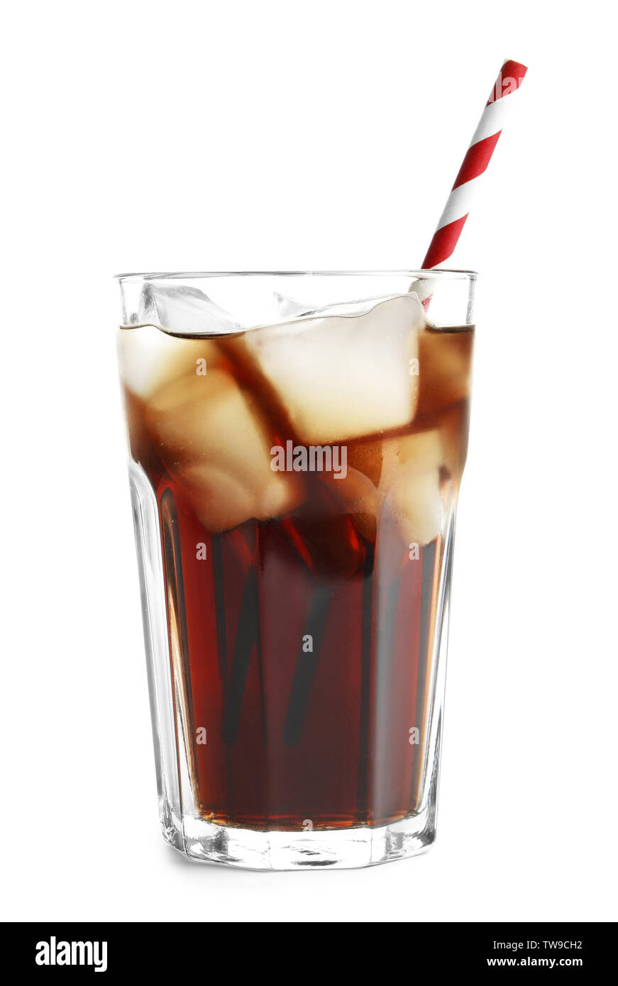 Cold cola in glass on white background Stock Photo - Alamy