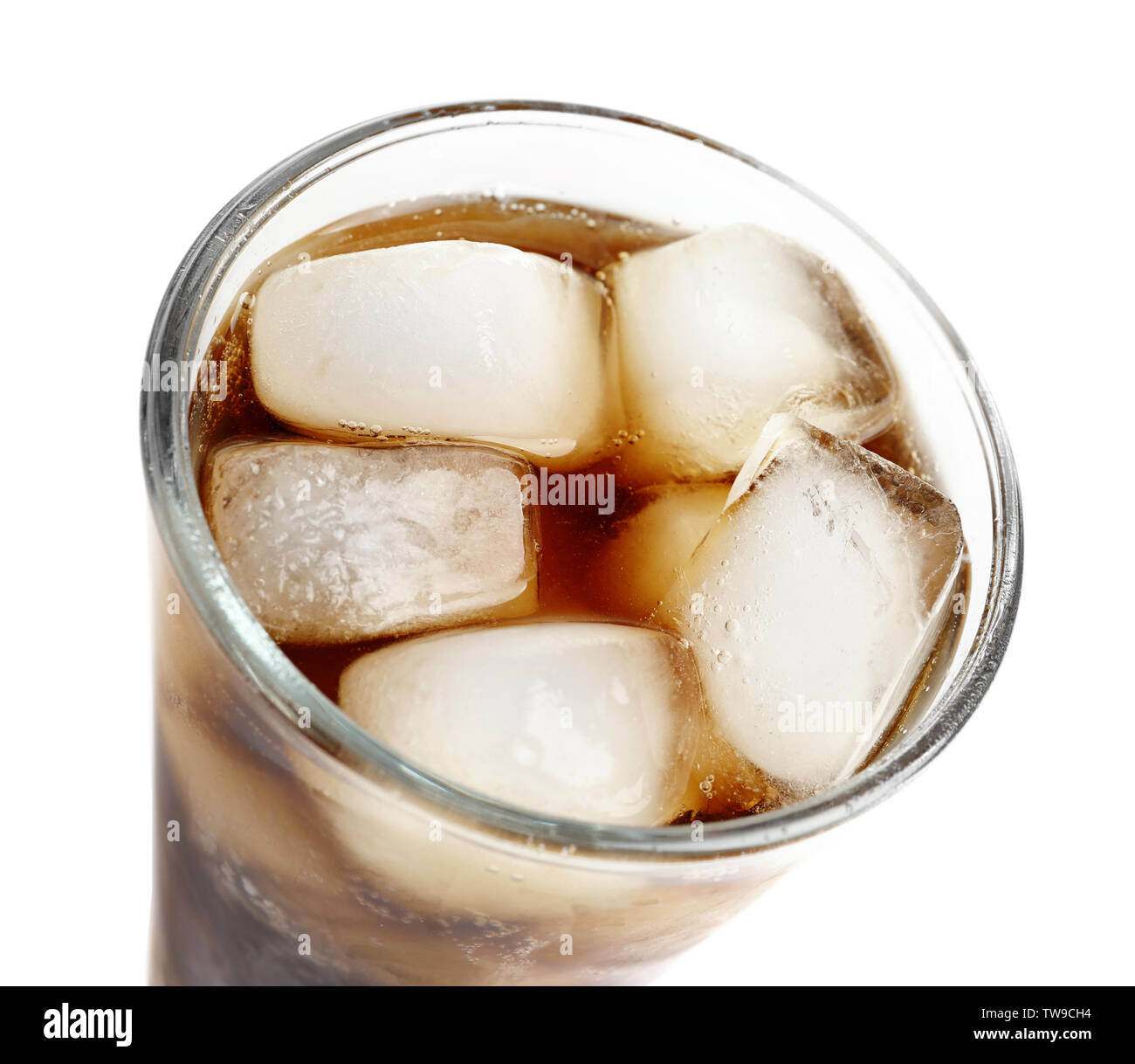 Cold cola in glass on white background, closeup Stock Photo - Alamy