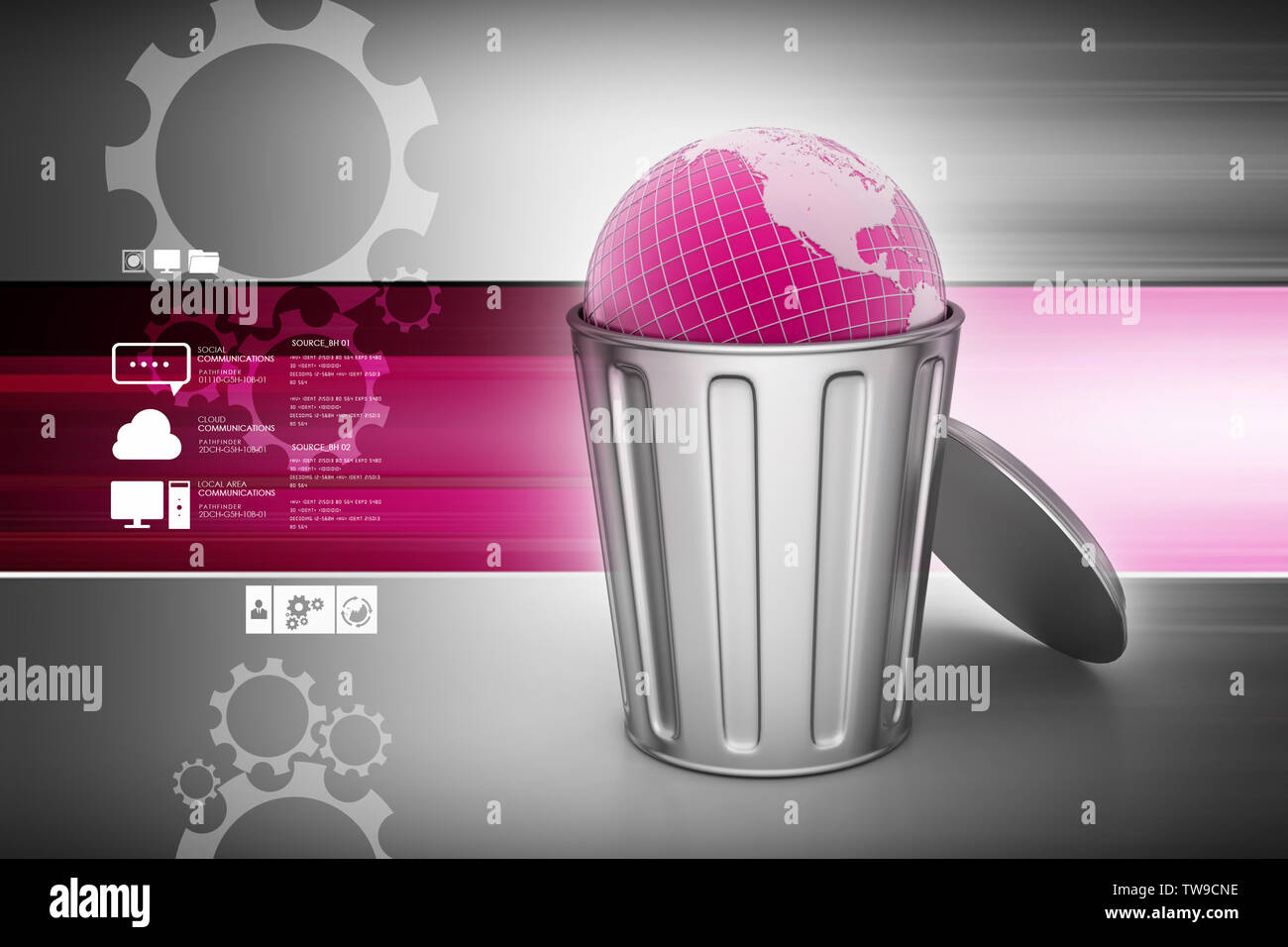 Globe in trash bin Stock Photo - Alamy