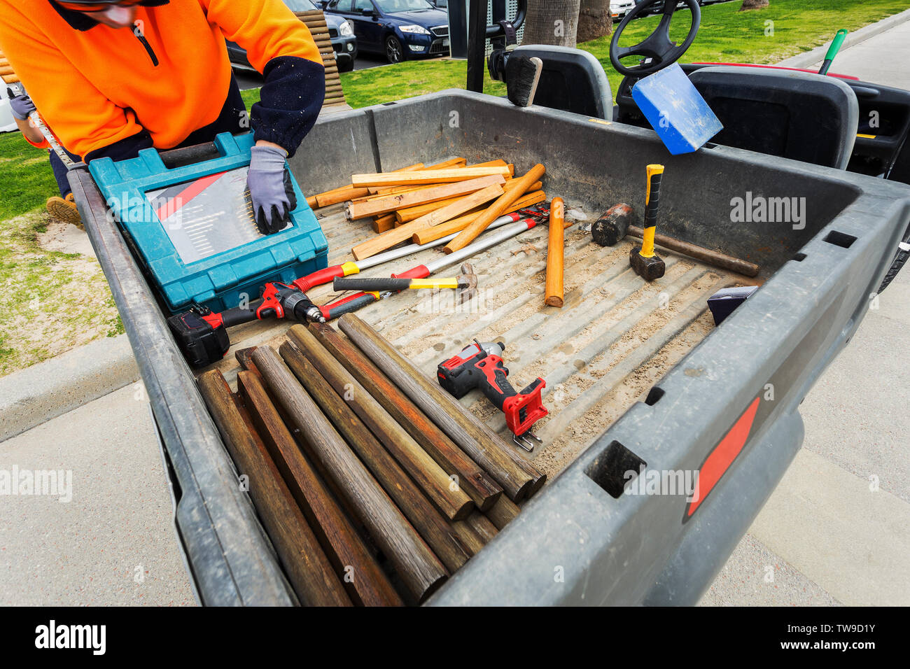 Carpenter tools on board Stock Photo - Alamy