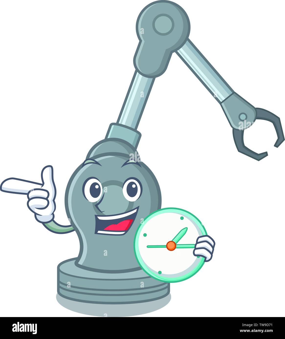 With clock toy robotic arm machine on cartoon shape Stock Vector Image ...