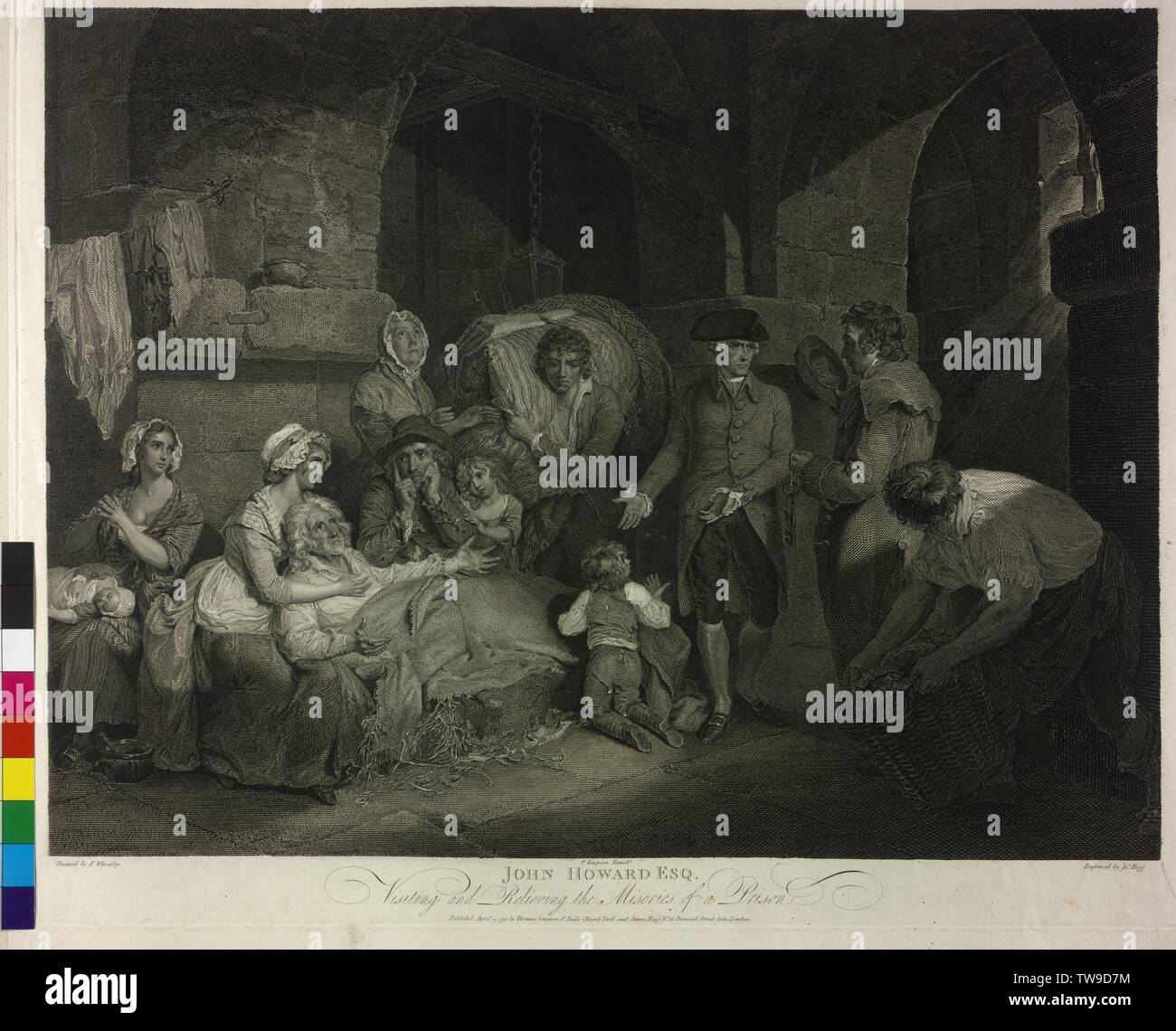 John Howard at visit of a prison, copper engraving / etching by James ...