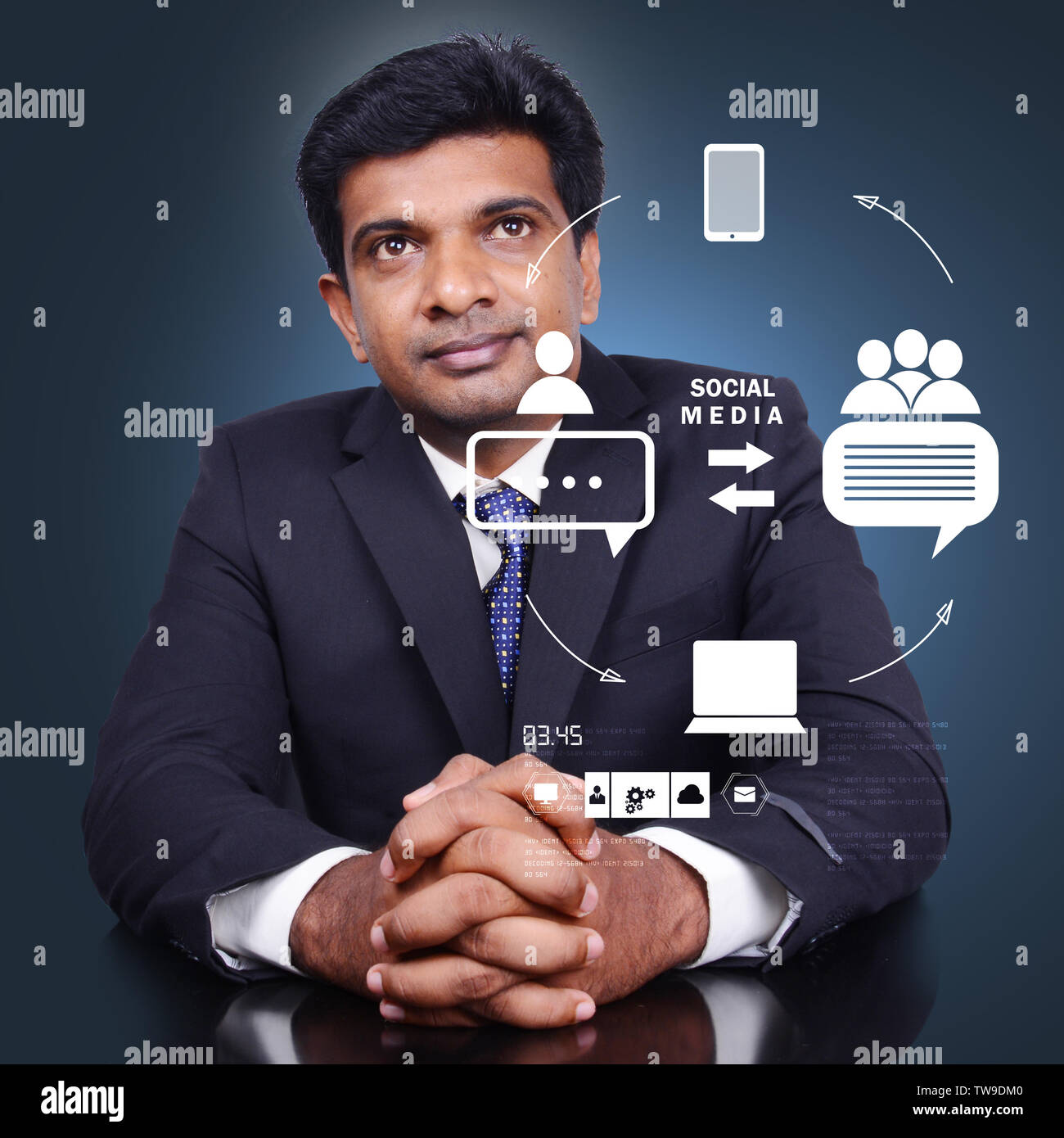 Businessman thinking social networking Stock Photo - Alamy