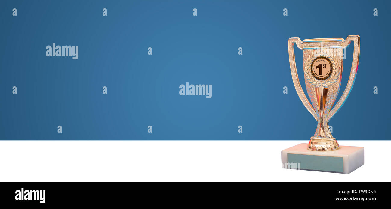 1st position award banner, Winner award with Trophy Stock Photo - Alamy