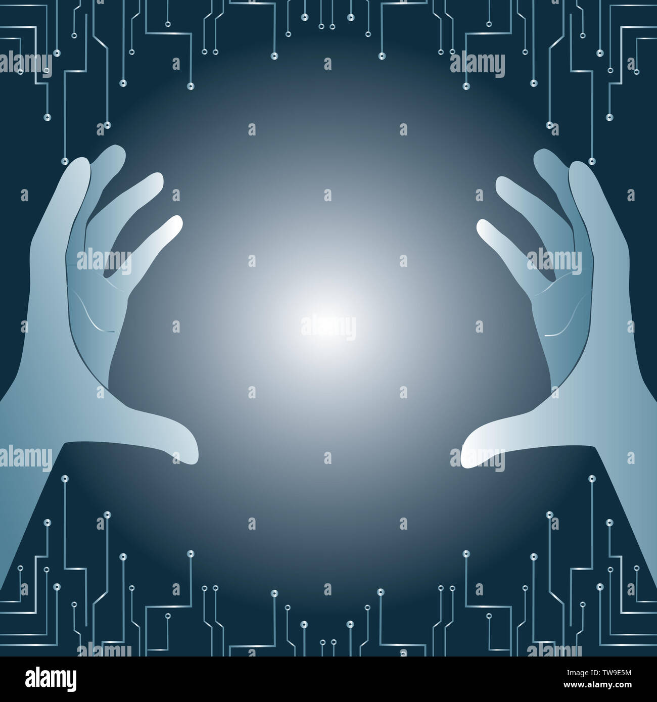 hands holding and lighting technology art background Stock Photo - Alamy