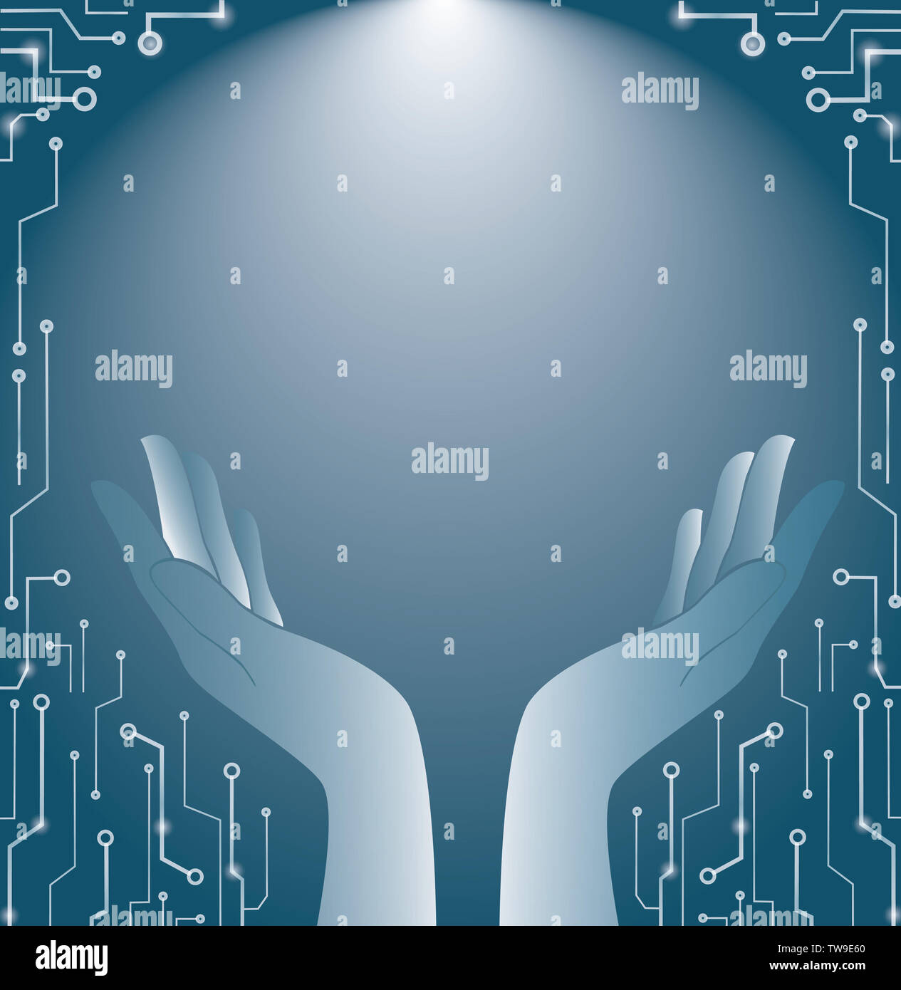 hands holding and lighting technology art background Stock Photo - Alamy