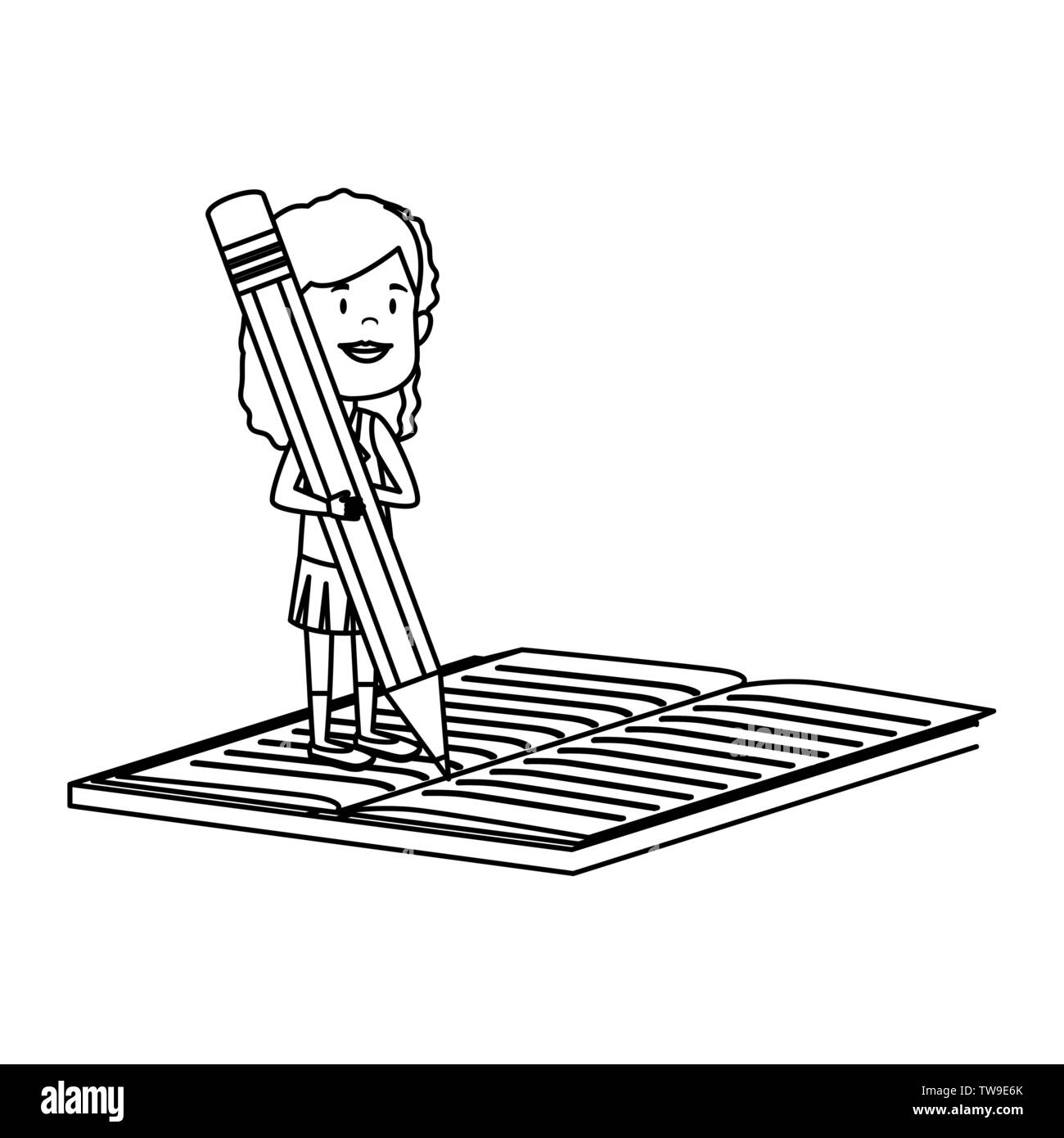 happy student girl writing with pencil in book Stock Vector Image & Art ...