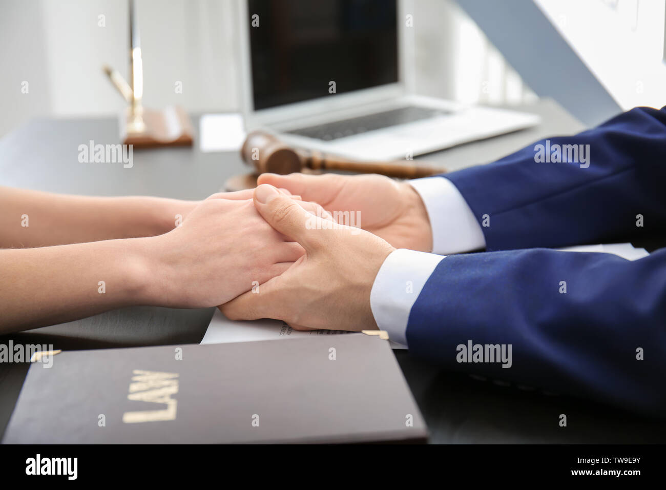 Lawyer having meeting with client in office, closeup Stock Photo - Alamy