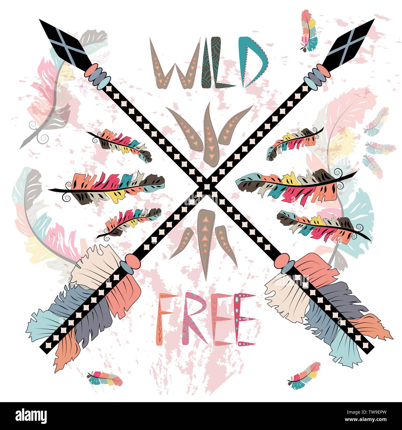 Wild and Free print with ethnic arrows. Boho style, home decor, poster ...