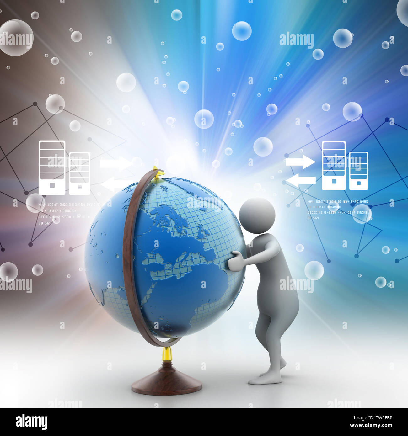 3d man analysing the globe Stock Photo - Alamy