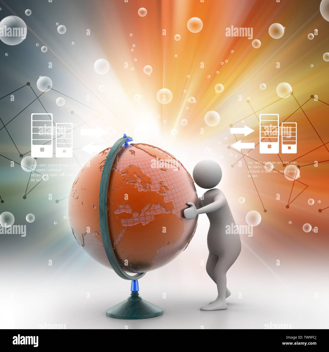 3d man analysing the globe Stock Photo - Alamy